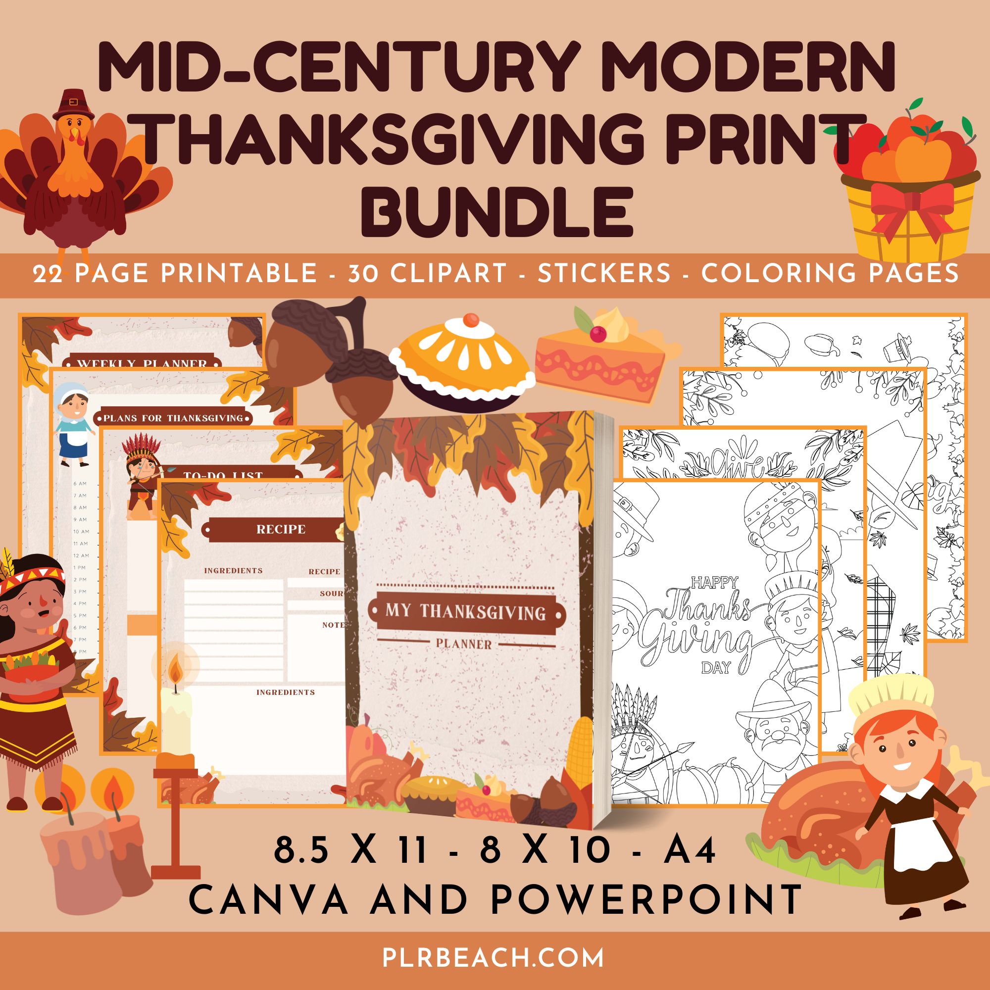 PLR Mid-Century Modern Thanksgiving Planner - Zesty Limes